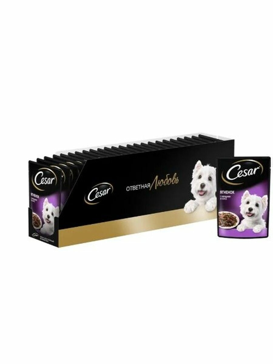 Влажный корм Cesar для взрослых собак, с ягненком и овощами в соусе, 28 шт по 85г
