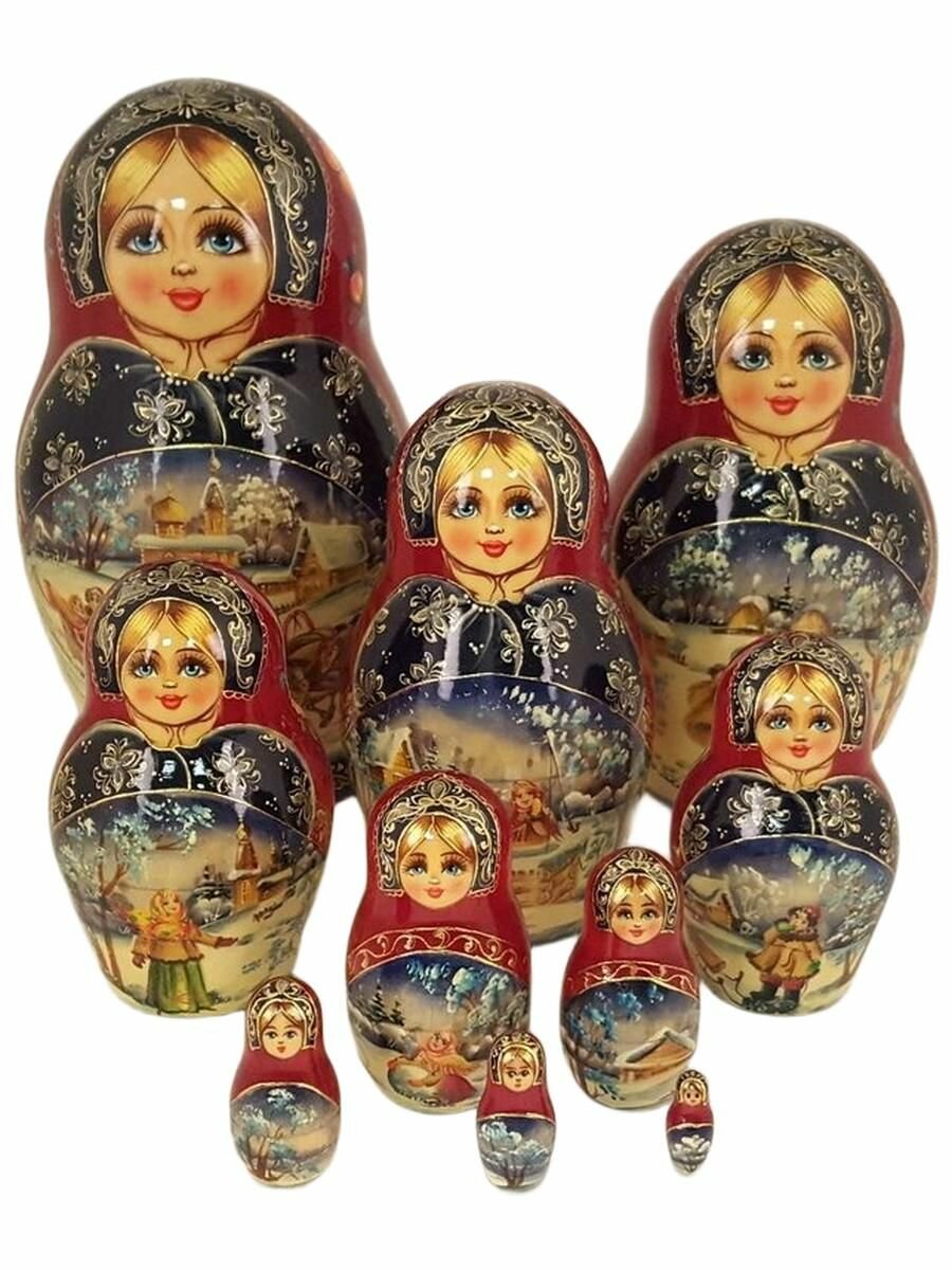 Матрешка авторская 10 предметов "Узор" (378), Вятская матрешка, ручная авторская работа