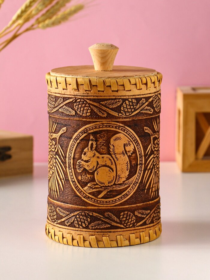 Туес с кантами «Лесная красавица», банка для хранения, береста