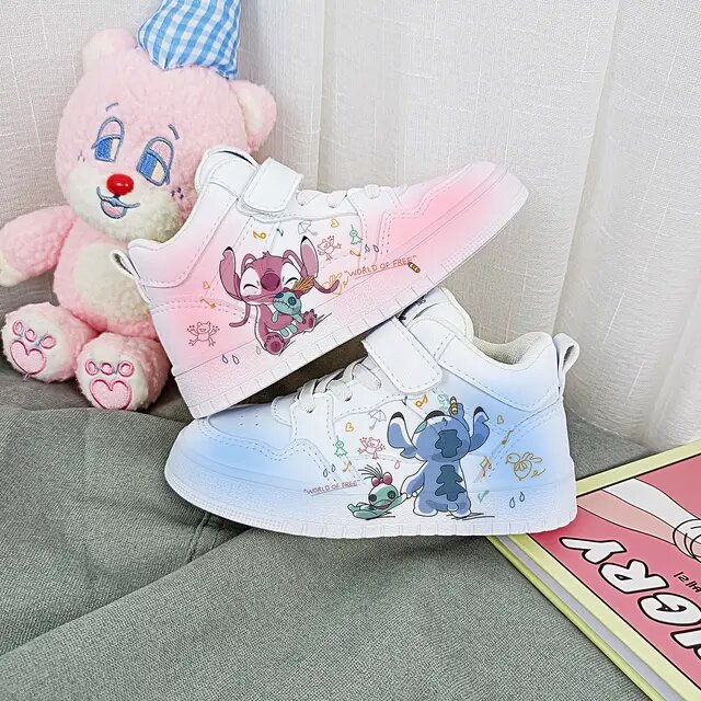 Детские кроссовки Disney Lilo & Stitch, белые туфли для мальчиков и девочек, спортивная обувь с принтом, детские теннисные туфли, обувь StellaLou с рисунком из мультфильма