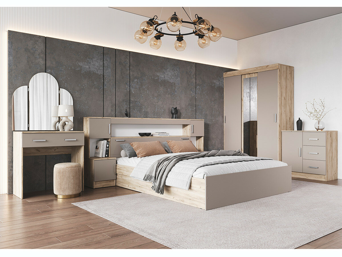 Модульная спальня в современном дизайне, Крафт серый/Кашемир