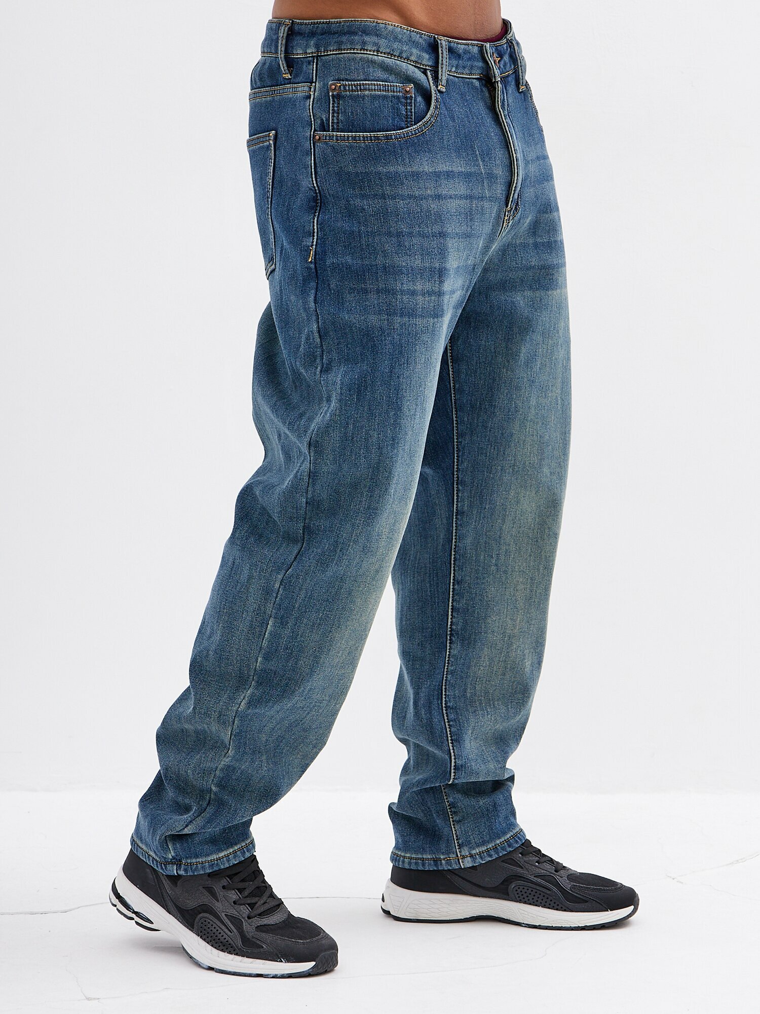 Джинсы бананы мужские, утепленные на флисе 