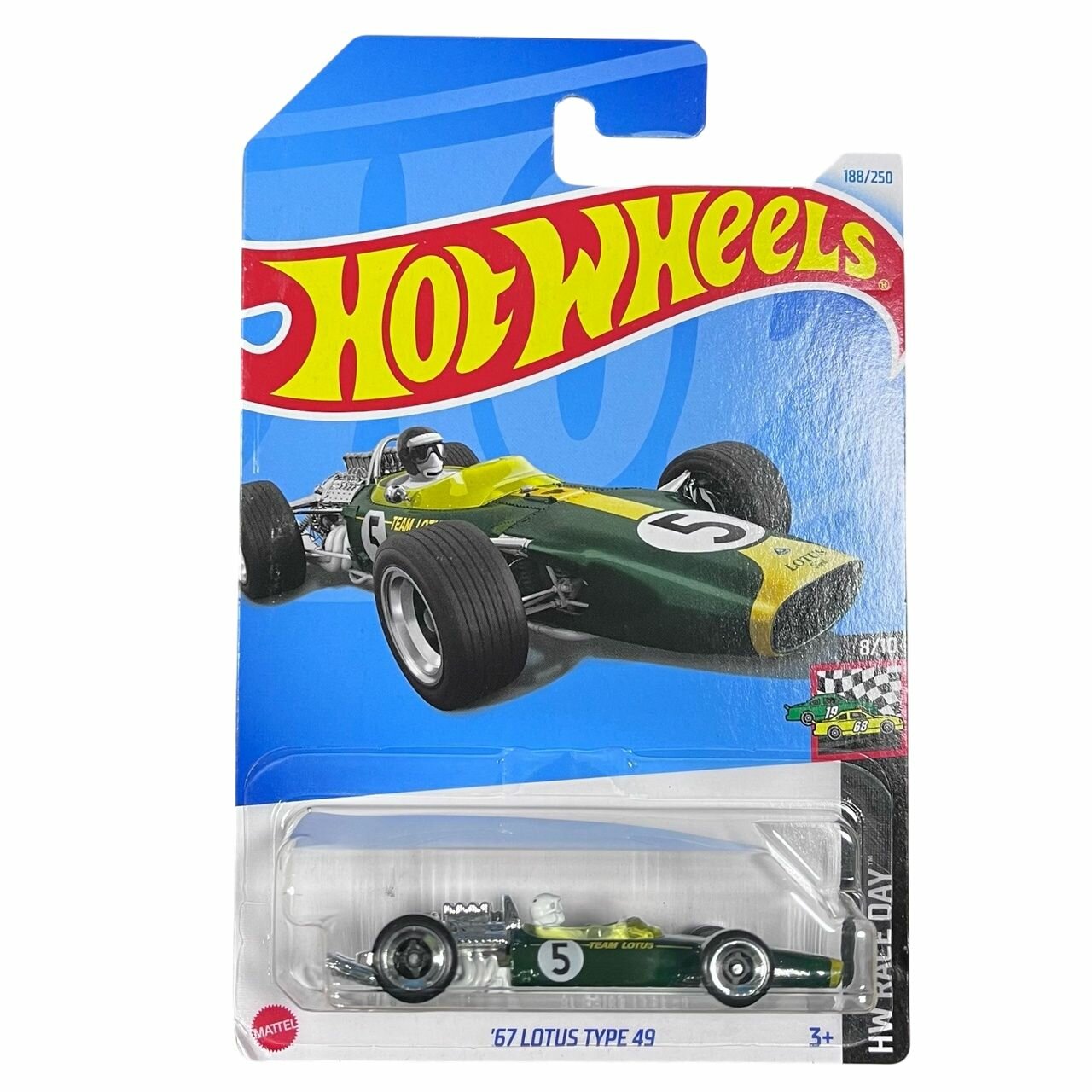 Hot Wheels Машинка металлическая масштаб 1:64 '67 LOTUS TYPE 49 (Зеленый/желтый)