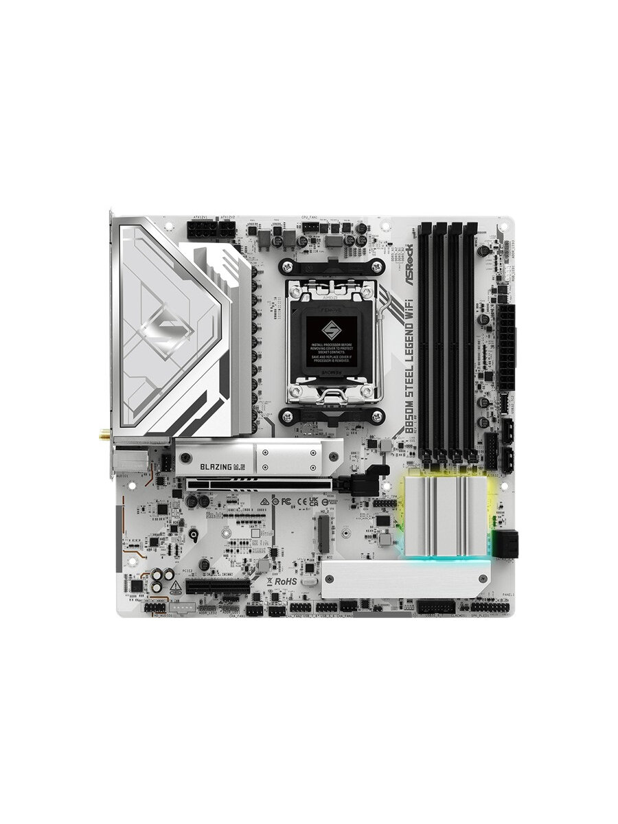 Материнская плата ASRock B850M Steel Legend WiFi, AM5, AMD B850, 4xDDR5, 4xSATA, 3xM.2, 1xPCIe 5.0 x16, 1xPCIe 3.0 x4, 1xDP, 1xHDMI, 1x2.5Gb LAN, Wi-Fi 7, Bluetooth 5.4, 1xUSB-C 10Gbps, 1xUSB-A 10Gbps, 2xUSB-A 5Gbps, 4xUSB-A 2.0, 3x3.5 мм, 7.1, mATX