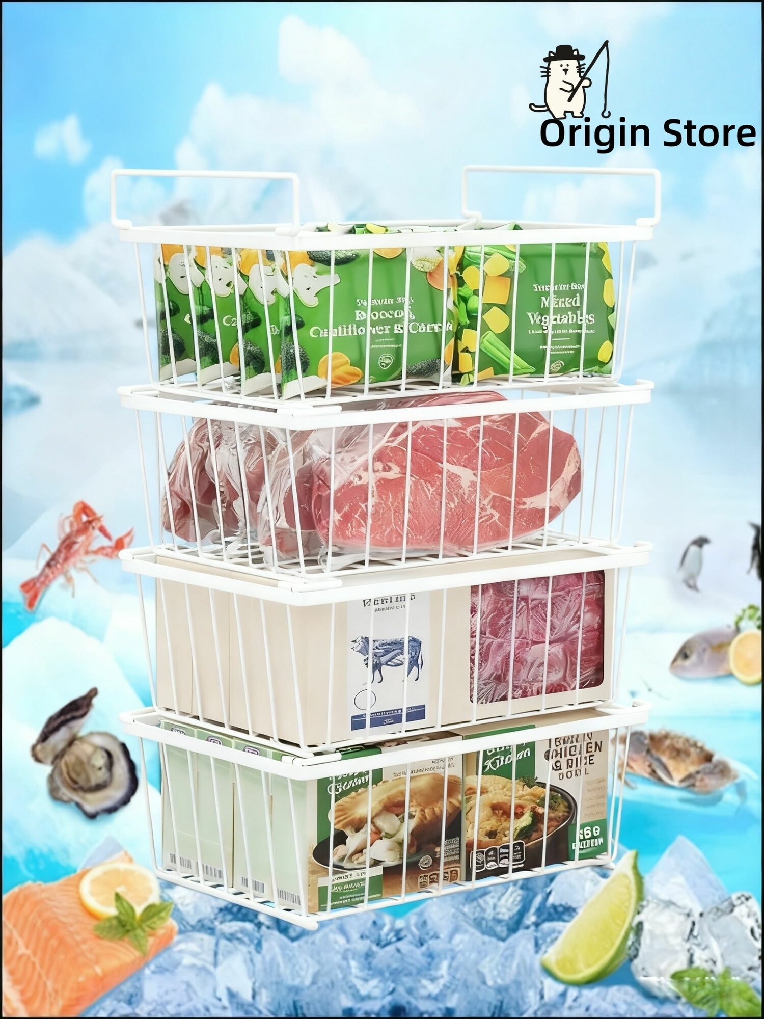 Эксклюзивный набор 4 корзин для морозильного ларя 37X15.5X18 см, Белый