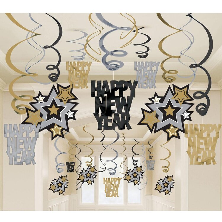 Набор спиралей декоративных КНР Happy New Year, Голливуд, длина 46-60 см, 30 шт