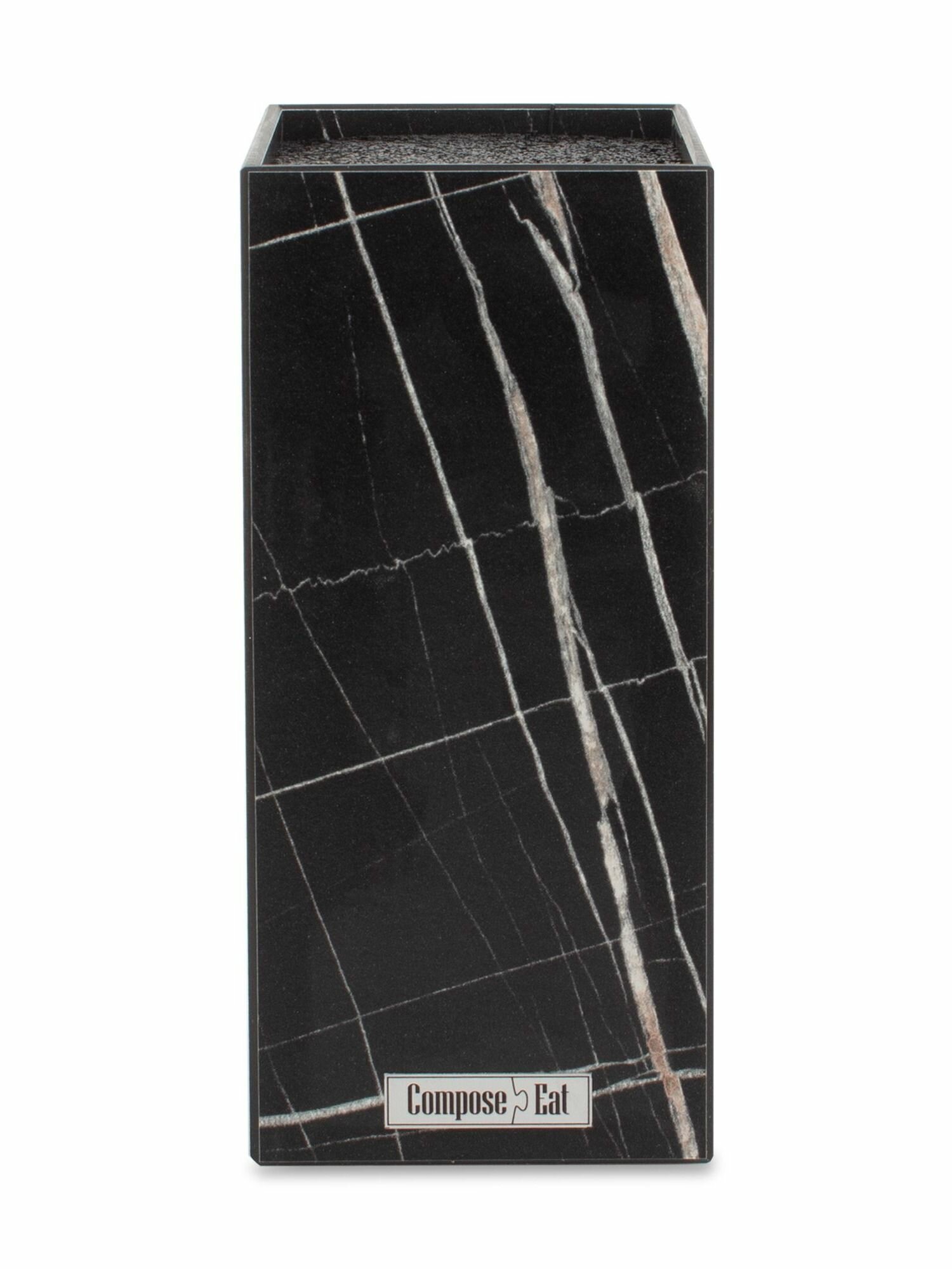 Подставка для кухонных ножей 10х10х23см ComposeEat Elegance, композитная, c наполнителем, "мрамор Сахара Блэк"