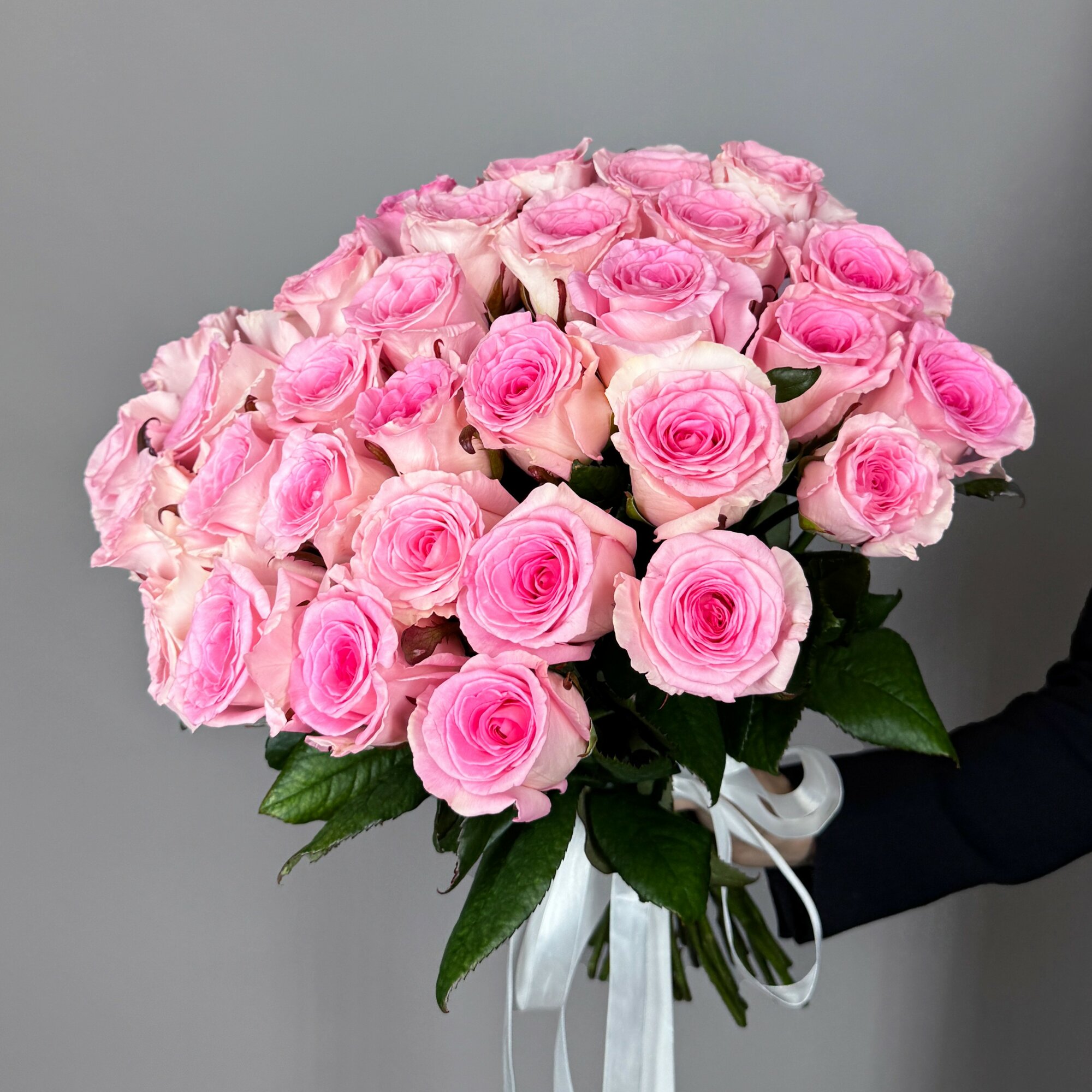 Букет живых цветов, розовые розы 31 шт. 50 см. "Мандала", Mystic Flower