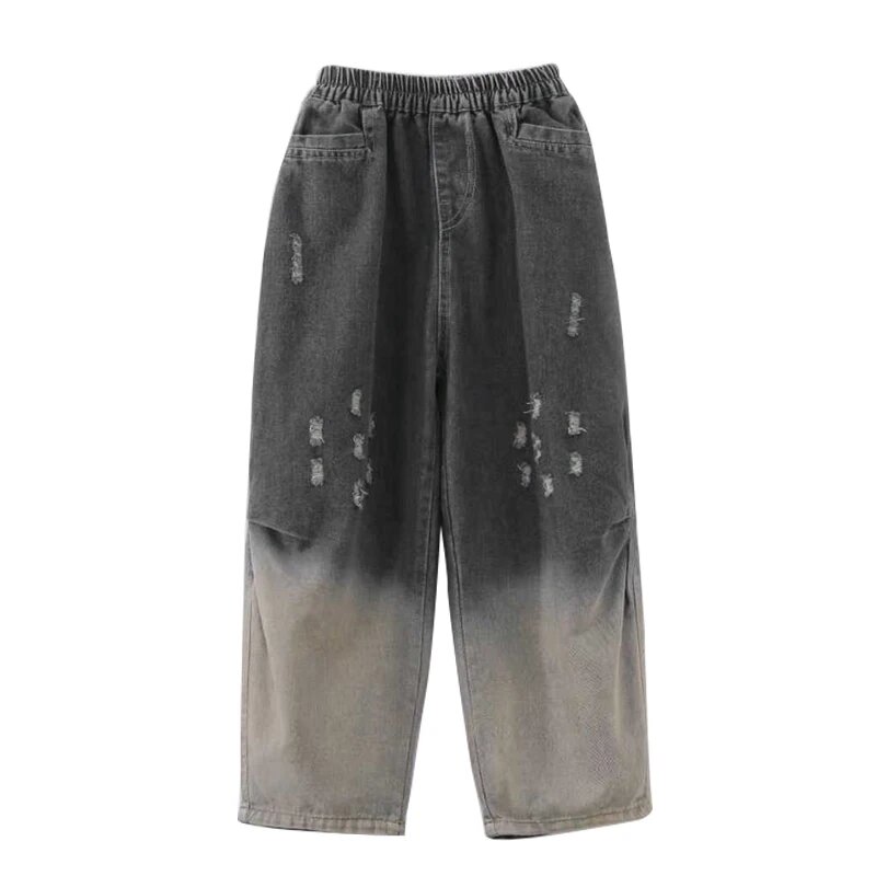 RONG CH Крутые изношенные джинсы для мальчиков весна-осень мягкие градиентные бэгги