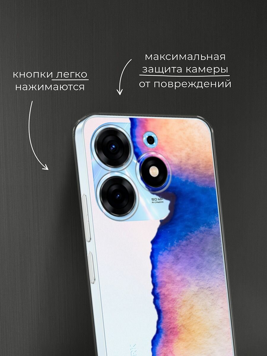 Чехол на Tecno Spark 10 Pro / Текно Спарк 10 Про с принтом Синяя акварель, прозрачный — фото 1