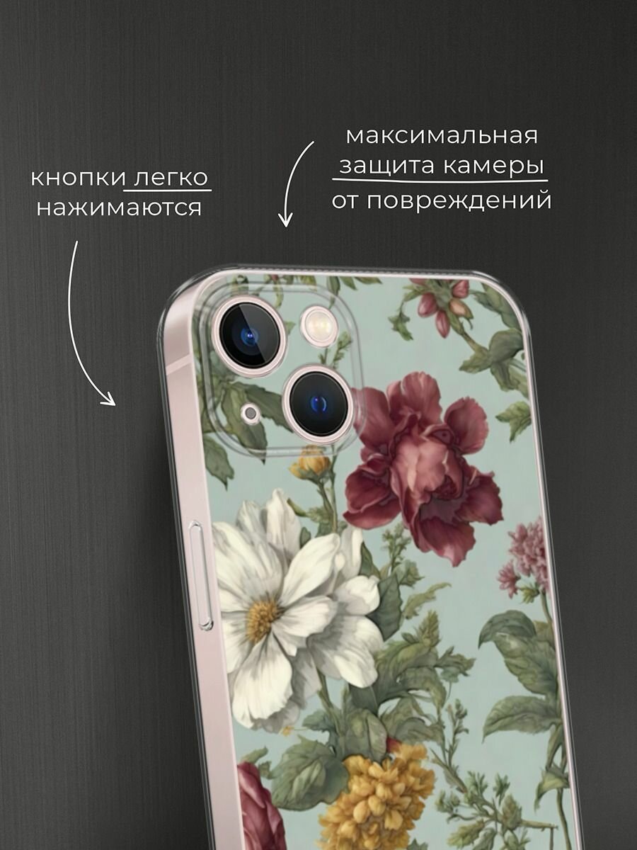 Чехол на Apple iPhone 13 / Айфон 13 с принтом Акварельные красные цветы — фото 1