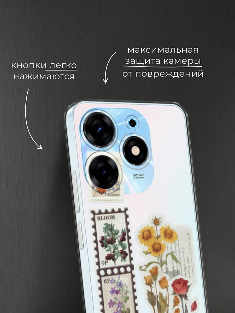 Чехол на Tecno Spark 10 Pro / Текно Спарк 10 Про с принтом Марки с цветами — фото 1