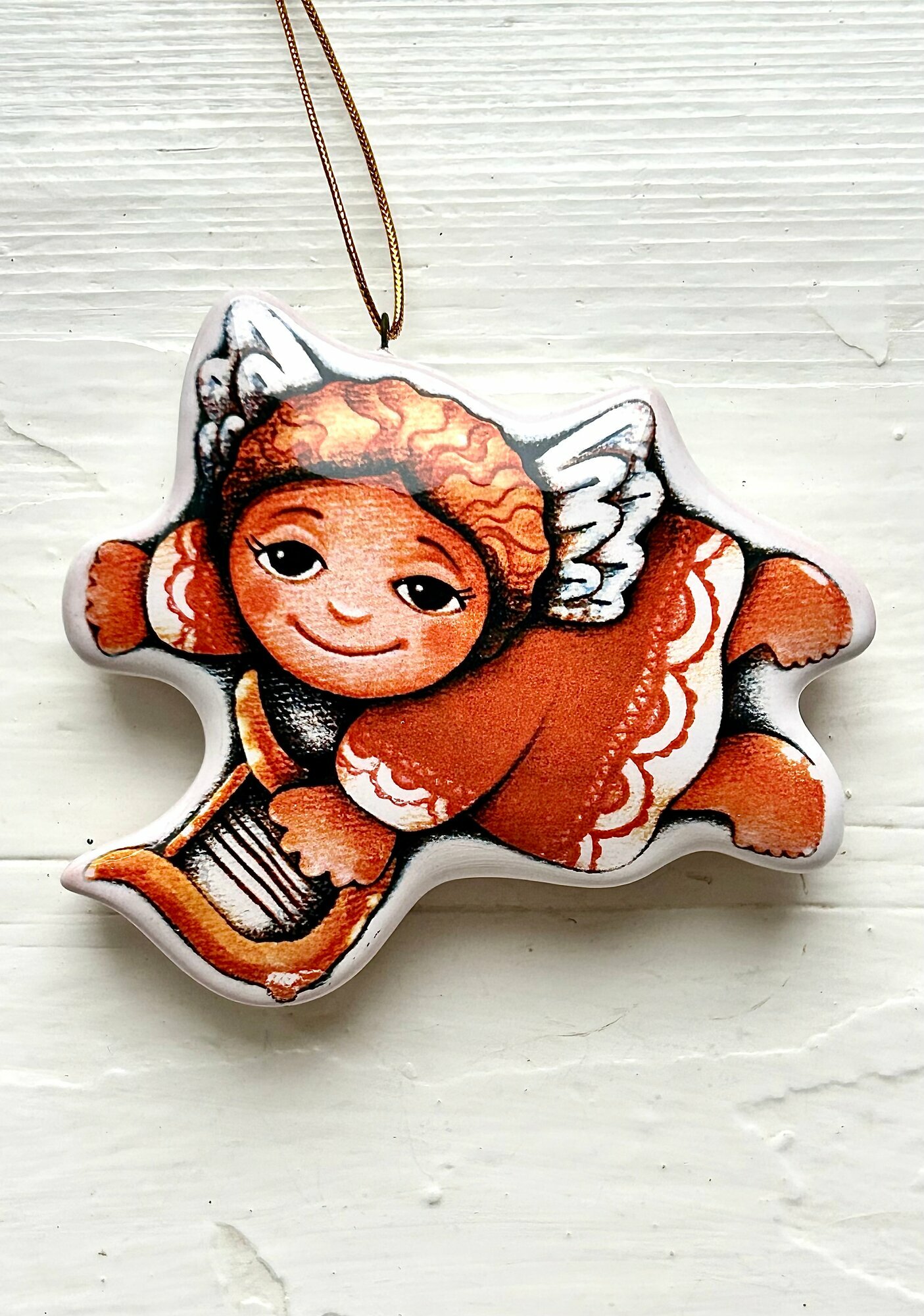 Елочная игрушка Мастерская майолики "Ангел красный", керамика, 8x7,5 см