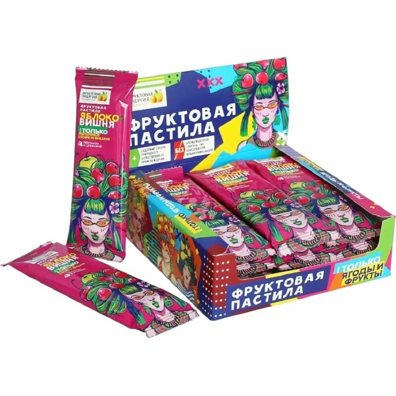 Пастила Фрутилад Фруктовая яблочная с вишней, 30 г, 12 шт./уп.