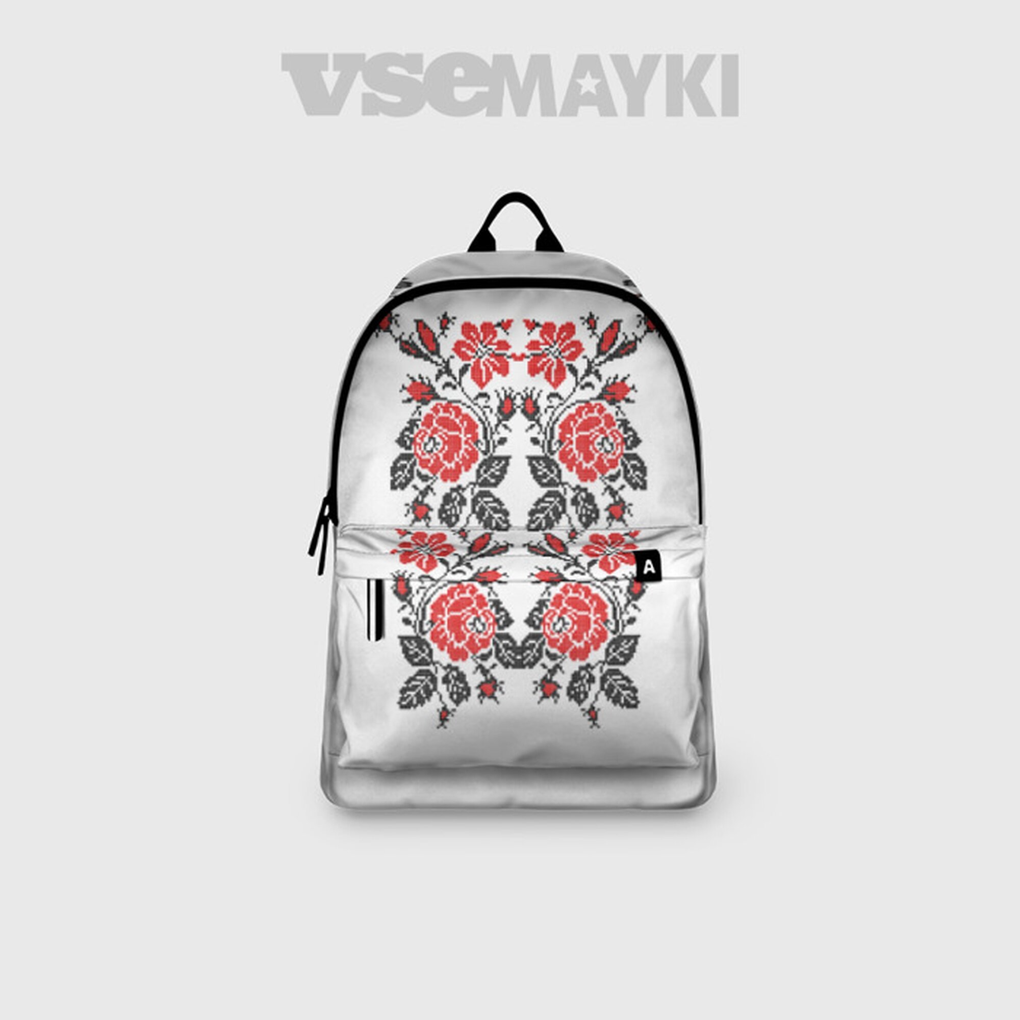 Рюкзак VseMayki с принтом Вышиванка - красные розы, One size, белый