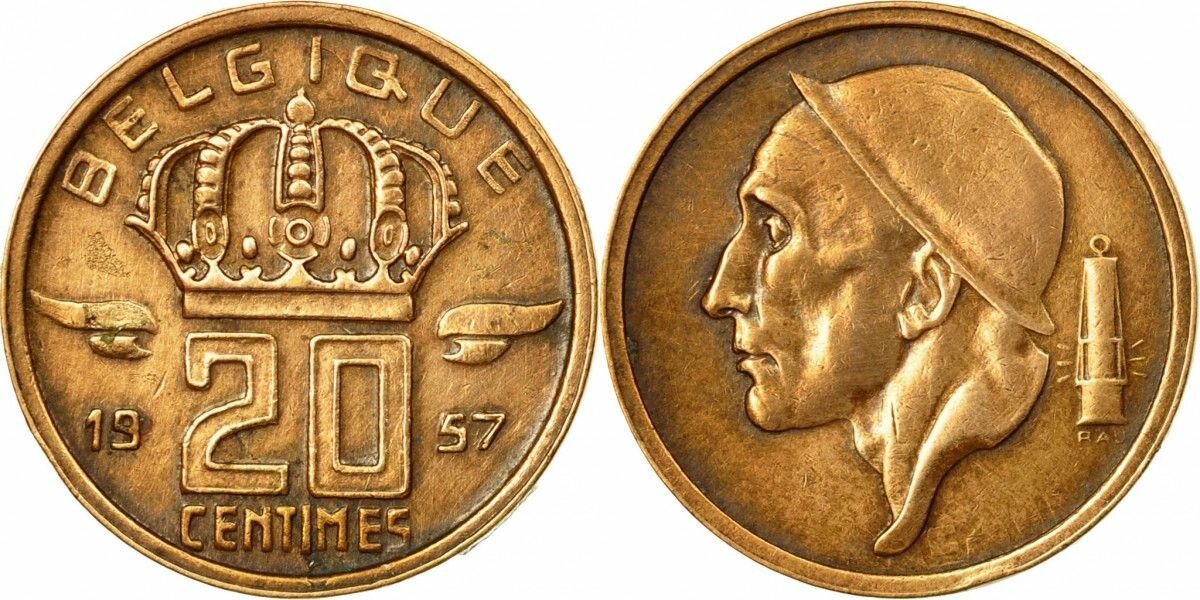 Бельгия 20 сантимов, 1953 - 1963 BELGIQUE XF