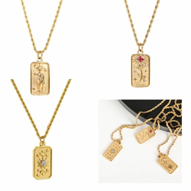 Квадратное Ожерелье Таро Из Титановой стали-Цветы