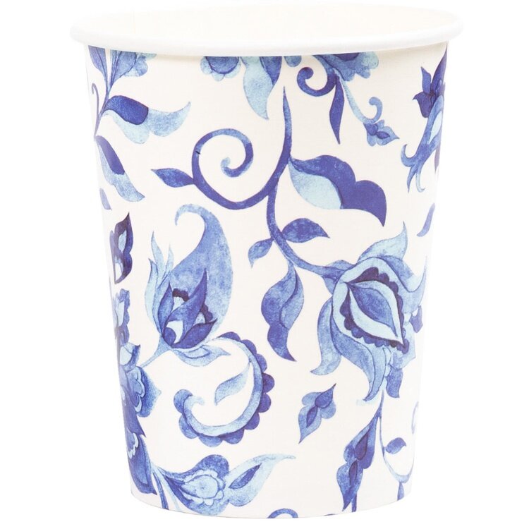 Набор бумажных стаканов КНР синие узоры, объем 250 мл, 6 шт