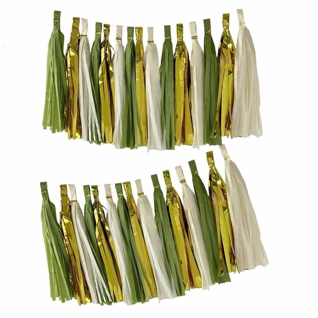 Бумажные гирлянды для украшения, - Серия "Оливково-зеленый"