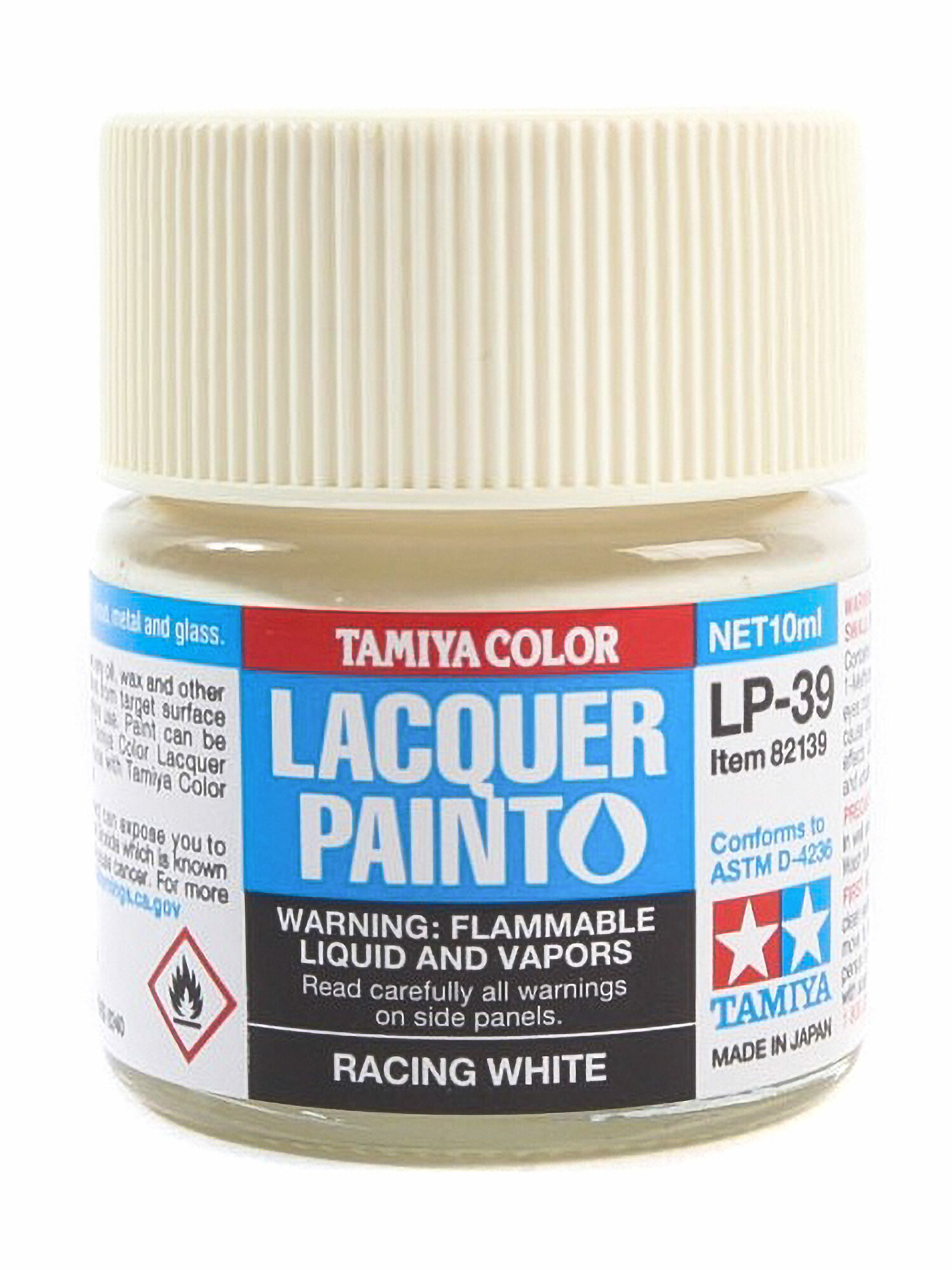 Краска лаковая Tamiya Lacquer Paint LP-39 Racing White 82139 гоночная белая глянцевая, 10 мл