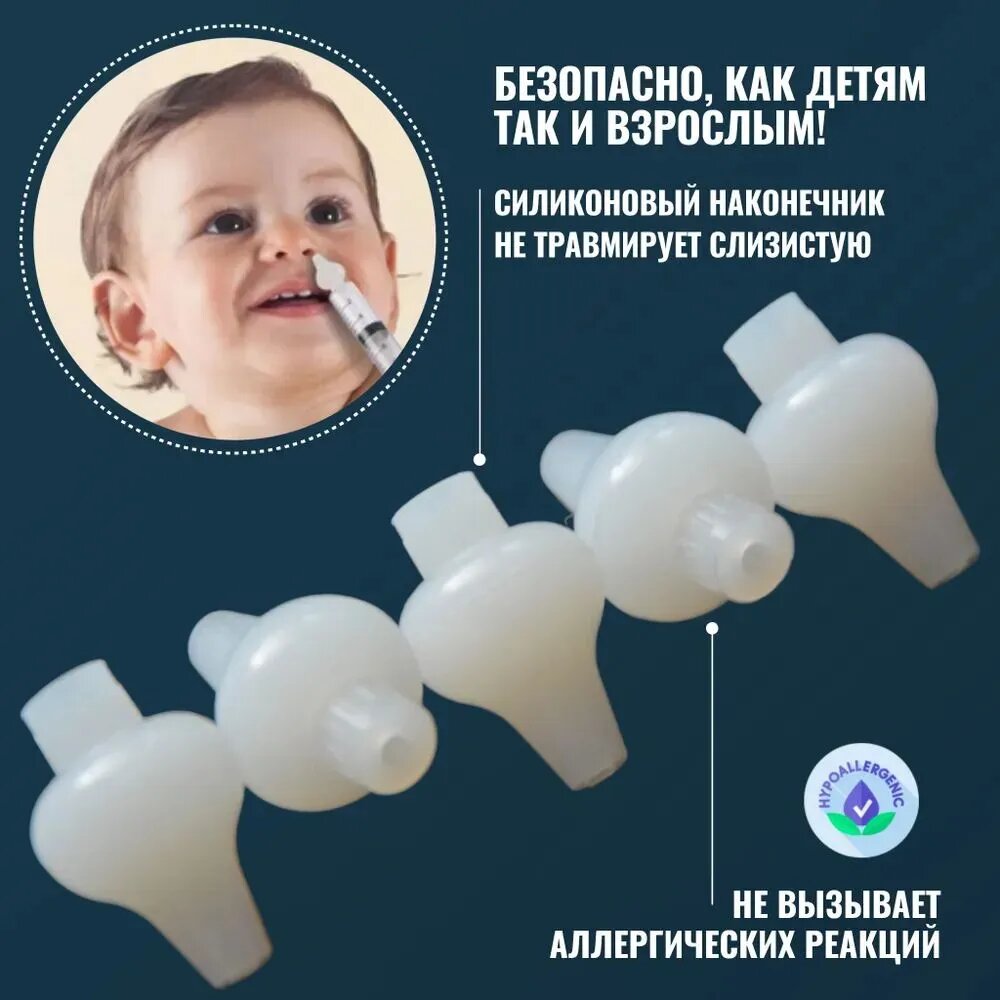 Насадки для назального спрея/белые*5 шт./используются для промывания носа в детских шприцевых ирригаторах.