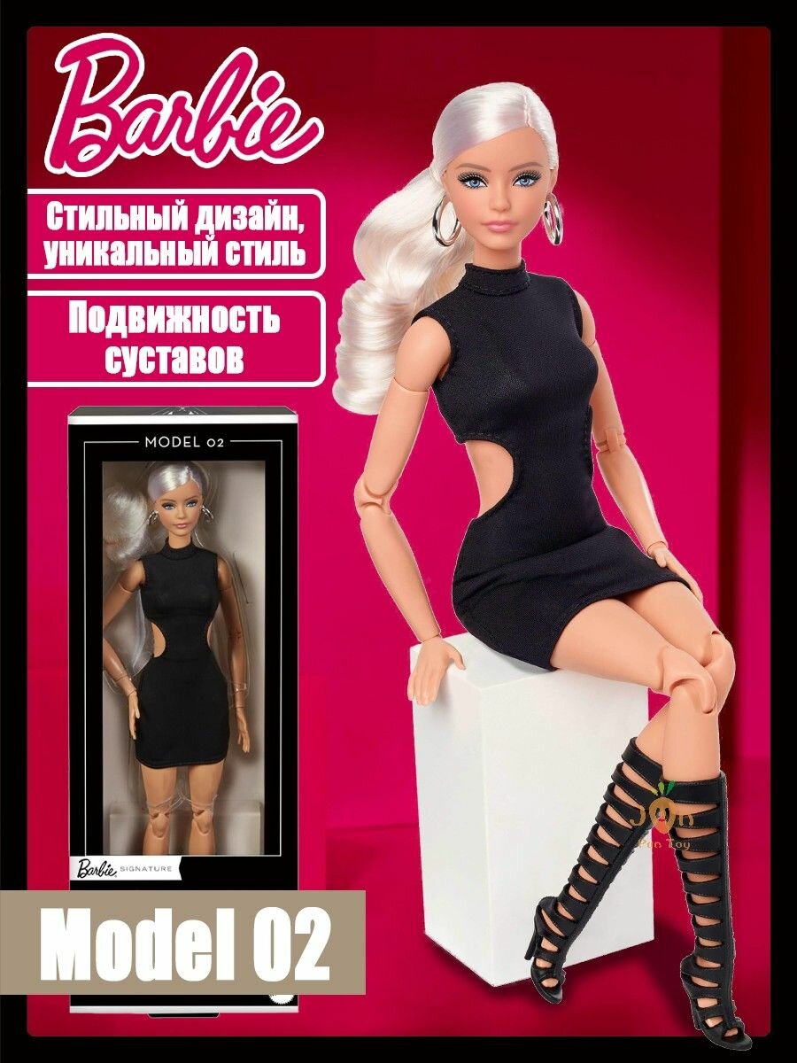 Барби, Шарнирная кукла, Mattel Barbie Basics Model 02 Collector Doll / Со светлыми волосами, в черной мини-юбке и гладиаторских сапогах вы можете позировать в самых разных позах, игрушки для девочек