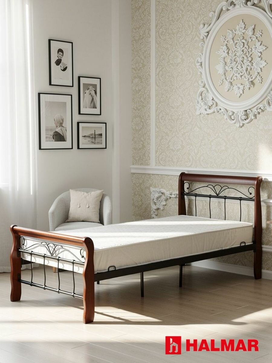 Металлическая кровать VERONICA 90*200 черешня антик/черный