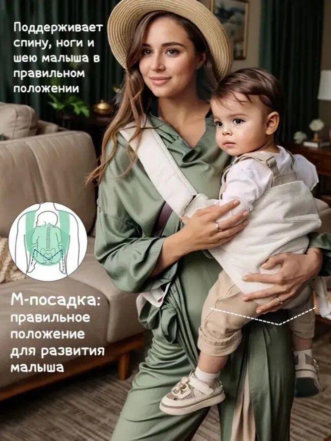 Слинг Май Хлопковый для новорожденных и детей до 22 кг, универсальный, удобный и безопасный — фото 1