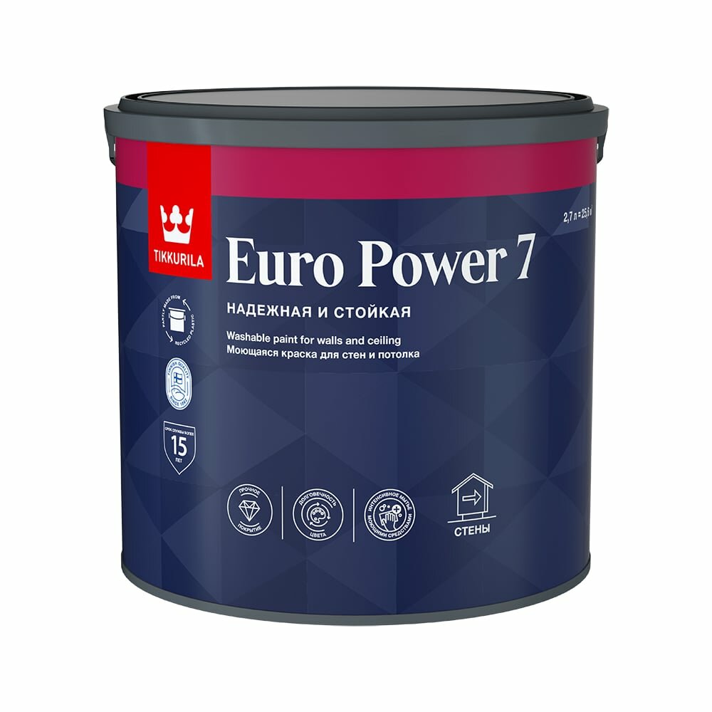 Моющаяся краска для стен и потолка Tikkurila EURO POWER 7