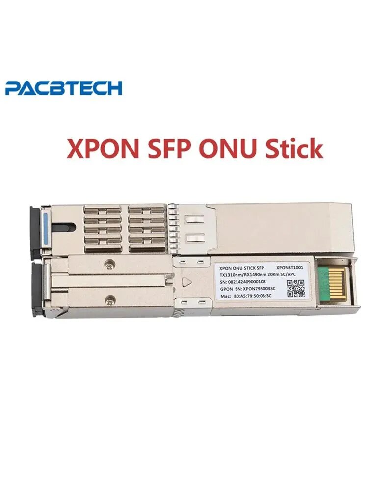Модуль SFP PON-стик XPON ONU с поддержкой EPON/GPON, MAC, PPPoE, IPoE, HGU, диапазоном волн 1310 нм/1490 нм, дальностью передачи 20 км и разъемом SC (OLT, ONU, MAC, SFP PON-стик)