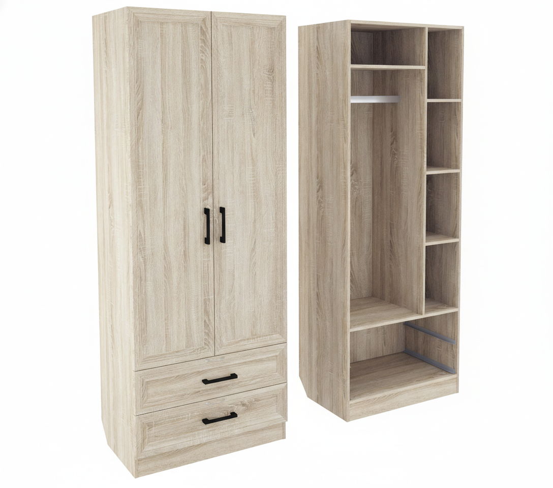 Шкаф распашной, гардероб, шкаф для одежды ШК 2/2 М 80/210/52 см Дуб сонома