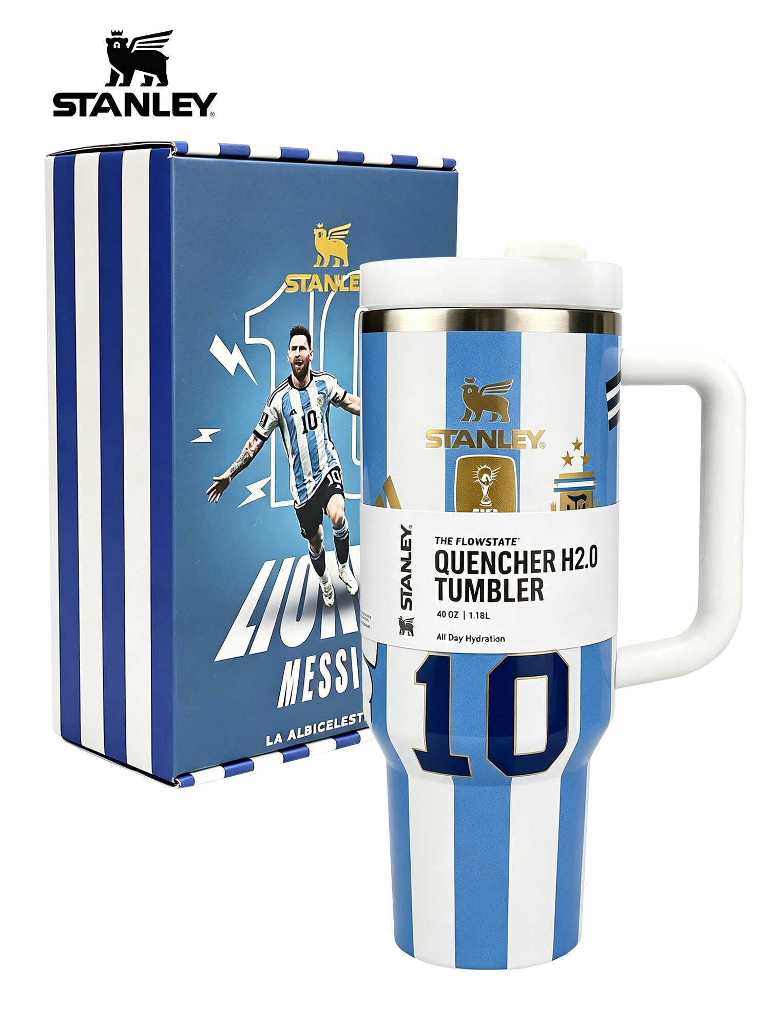 Термокружка Stanley 1183 мл Messi №10 с подарочной упаковкой, коллекционная кружка для футбольных фанатов