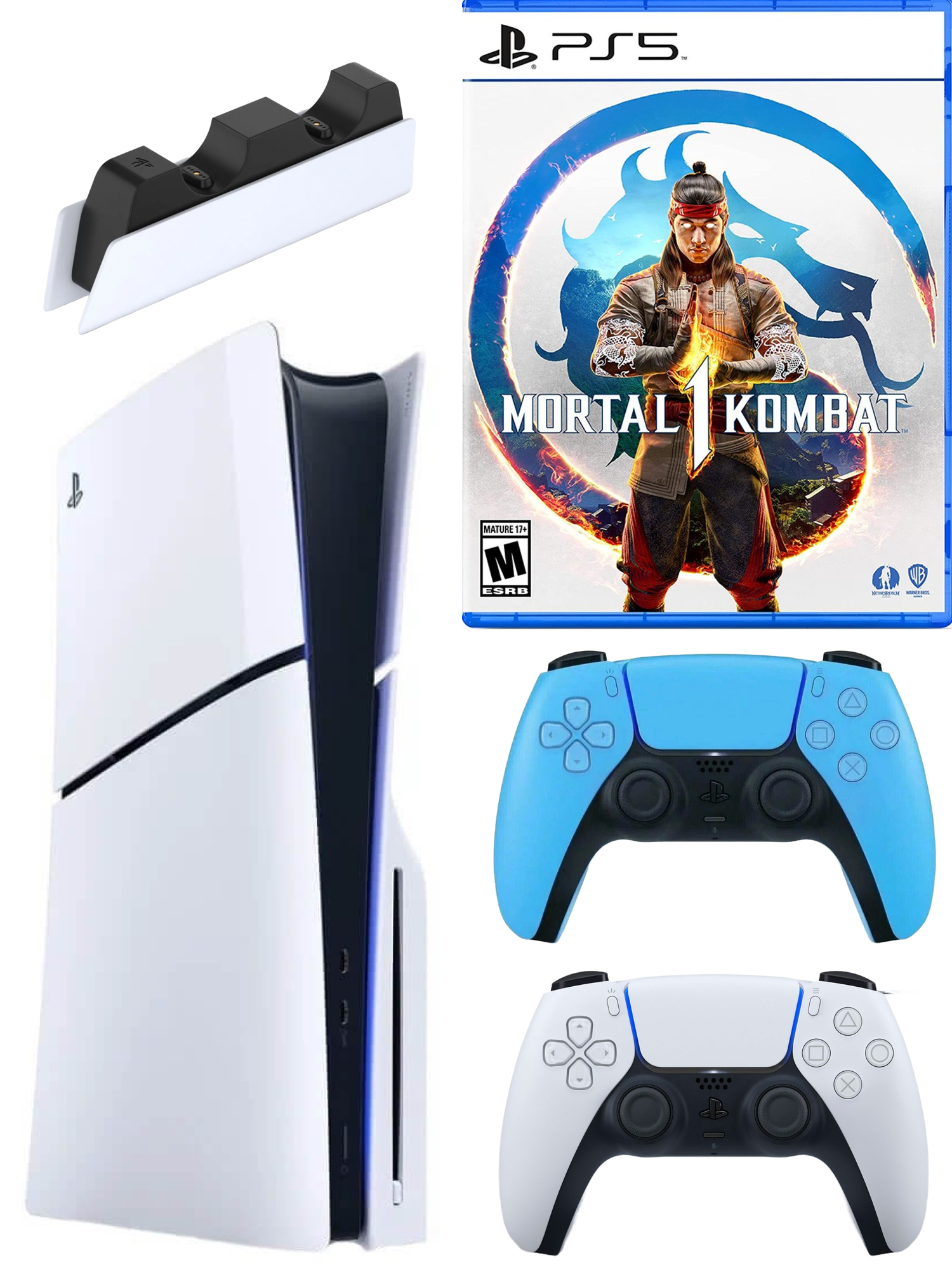 Игровая приставка Sony PS 5 Slim, 1ТБ(с дисководом)+2-ой геймпад(starlight blue)+Зарядная станция+MK 1