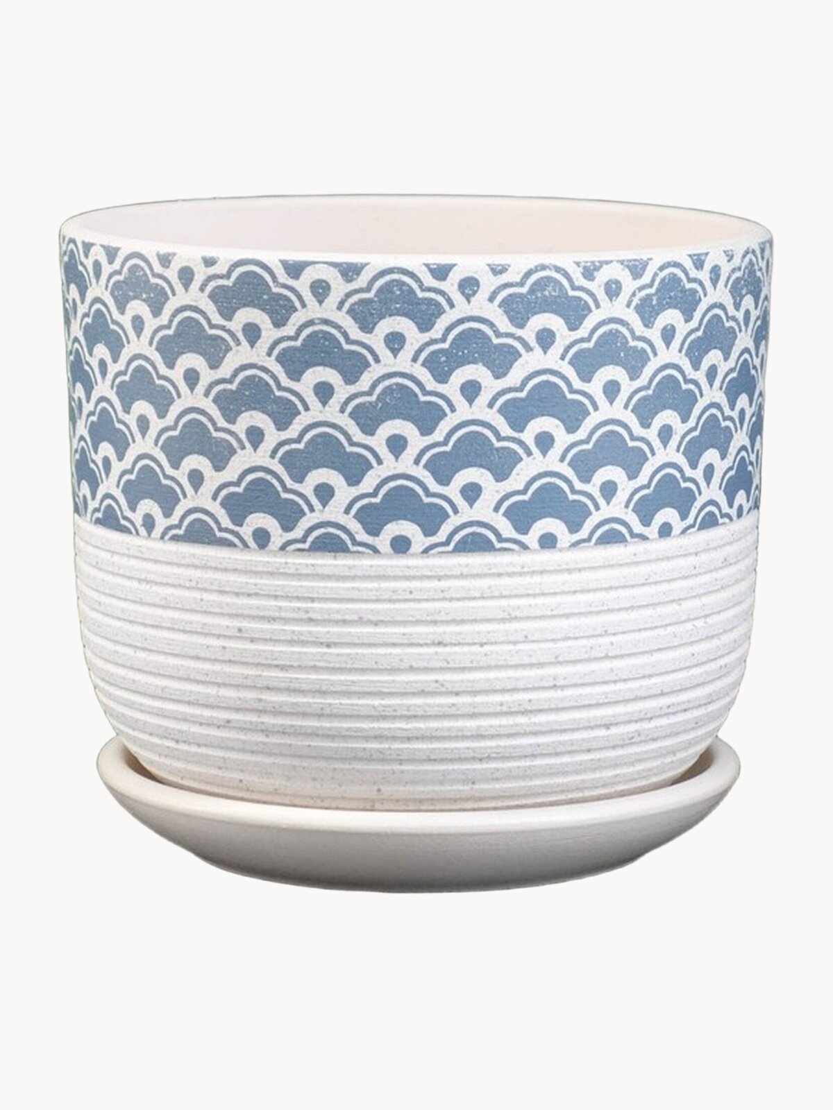 Горшок для цветов «Хоккайдо», керамический, с поддоном, 1.7 л, белый с голубым орнаментом