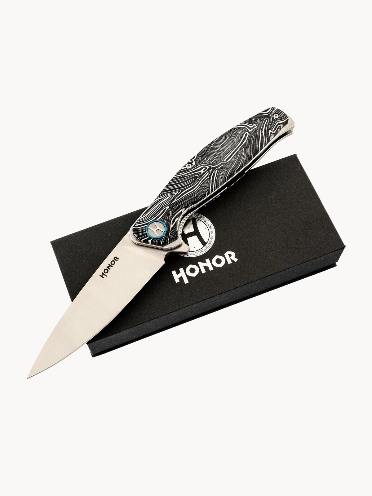 Складной нож Honor Ajax D2 Damascus honor_ajax_dam_g10, высоколегированная сталь, 100 мм, серый