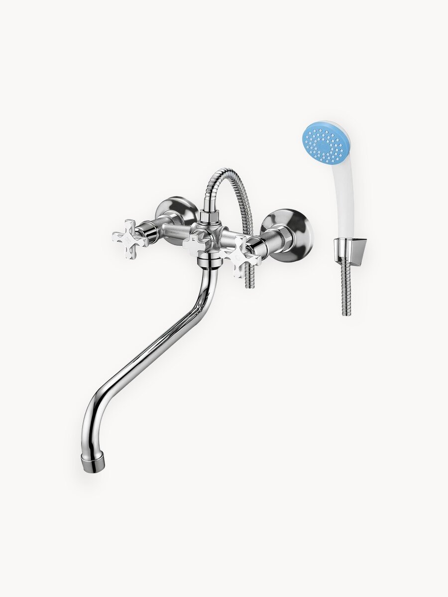 Смеситель для ванны с длинным изливом, душем, двухвентильный, кран в ванную, Solone JIK7-A102-A, хром