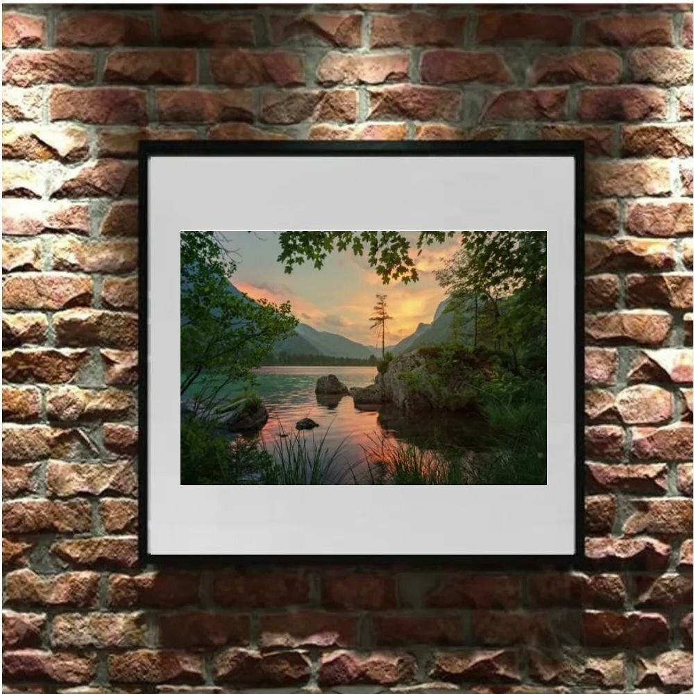 Плакат "Закат, озеро, лес, камни" Cool Eshe из коллекции "Природа", плакат А4