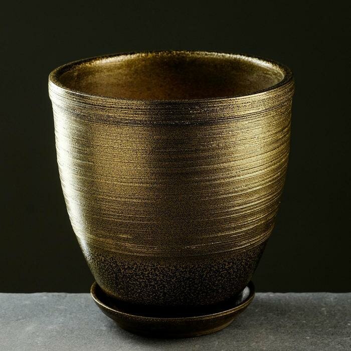 Горшок цветочный Sima-land "Золото", с поддоном, 2,4 л