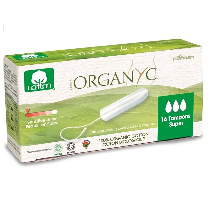 Тампоны Супер, без аппликатора, 3 капли 16 шт Organyc (Органик)