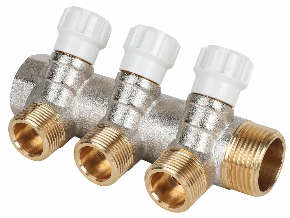 Коллектор латунный MVI с 3-мя отводами и регулируемыми вентилями 1 на 3/4( евроконус)
