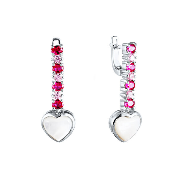 Серьги, серебро, 925 проба, рубин, перламутр, фианит