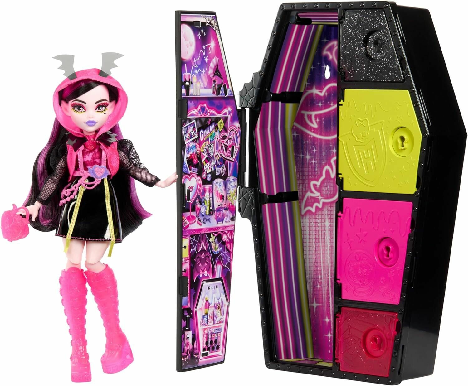 Кукла Дракулаура с гардеробом Monster High Doll and Fashion Set, Draculaura Doll, Skulltimate Secrets: Neon Frights