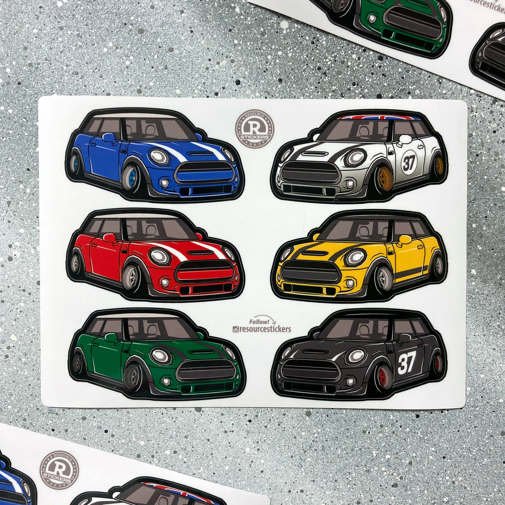 Наклейки с машинками, стикерпак Mini cooper / Resource Stickers