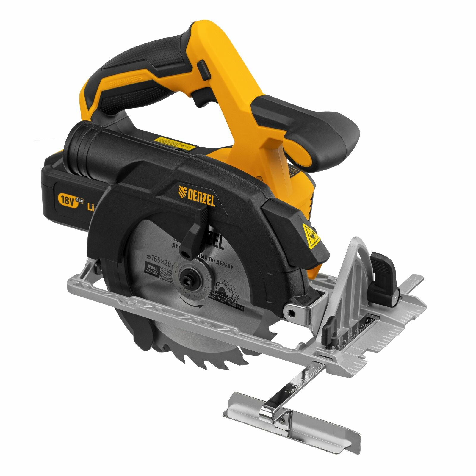 Пила циркулярная аккумуляторная бесщеточная CCS-165, 18В Li-Ion Denzel 27401
