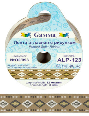Gamma ALP-123-KY82 Лента атласная 12 мм (1/2') с рисунком, длина 3 м, декоративная лента цвет B4/012 с днем рождения/бл. голубой