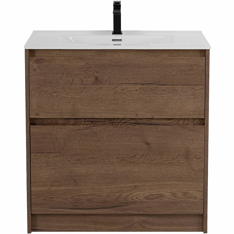 База под раковину напольная BelBagno (Бельбагно) KRAFT с фрезерованными ручками по всей длине фасада с двумя выкатными ящиками Rovere Tabacco 1000x460x840 KRAFT-1000-2C