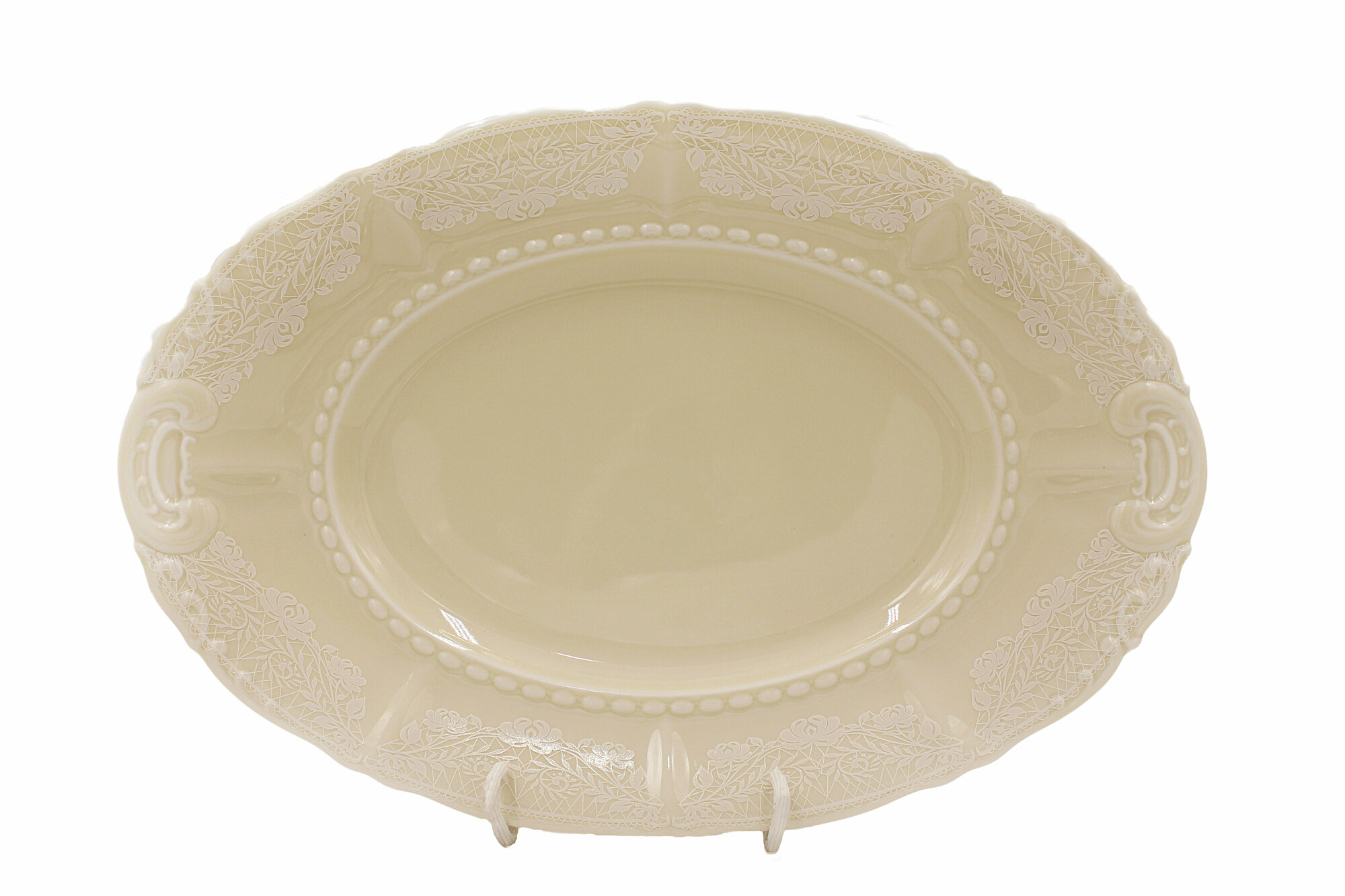 Блюдо овальное 32 см. Соната "Белые узоры", слоновая кость .