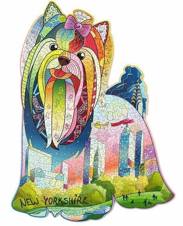 Деревянный пазл Wood Trick Нью-Йоркшир с кристаллами Swarovski ®, в подарочной упаковке, большой размер 45x34 см