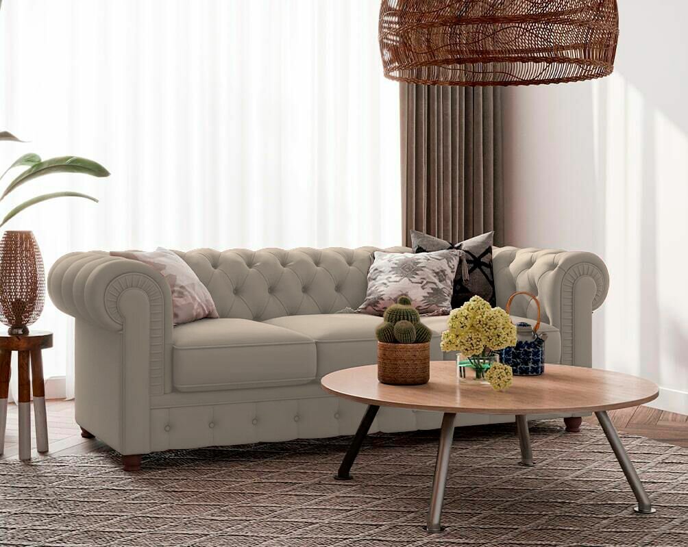 Диван-кровать прямой Chesterfield для гостиной c подлокотниками, слоновая кость, велюр, раскладной, 230х105х81см