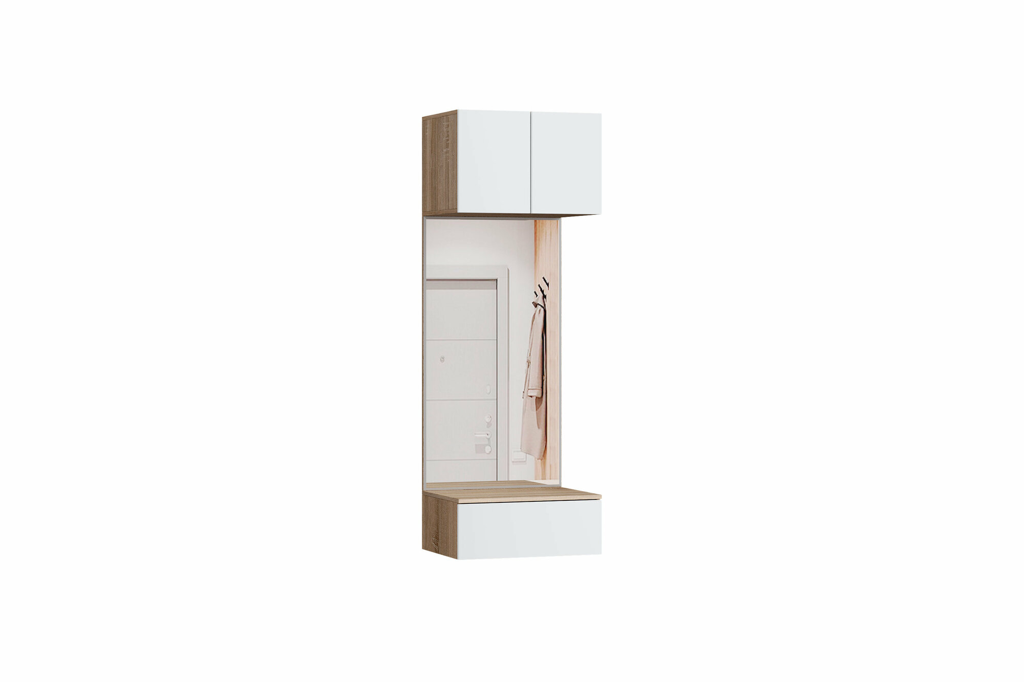 Модуль Арлин с ящиком и зеркалом 600-450-1530 дуб сонома и белый